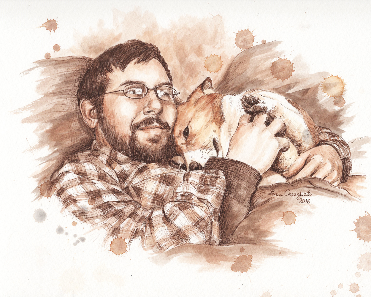 Pen_watercolor_sepia_dog_man_portrait_art – Fine art and portraits by ...